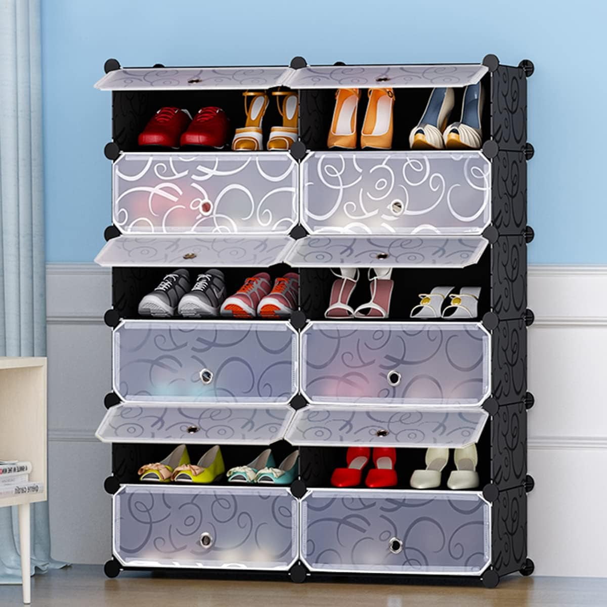 KOTEK Portable 12-Cube Shoe Rack, Stackable Cubes Storage Organizer ...