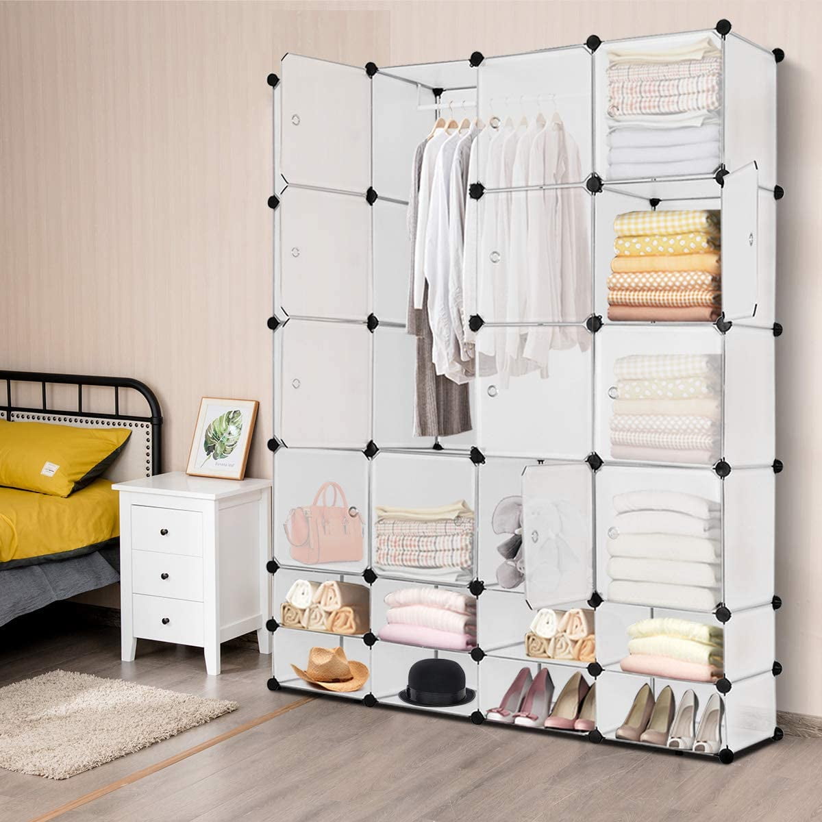 KOTEK Portable Closet Wardrobe, DIY Plastic Cubes Storage Organizer ...