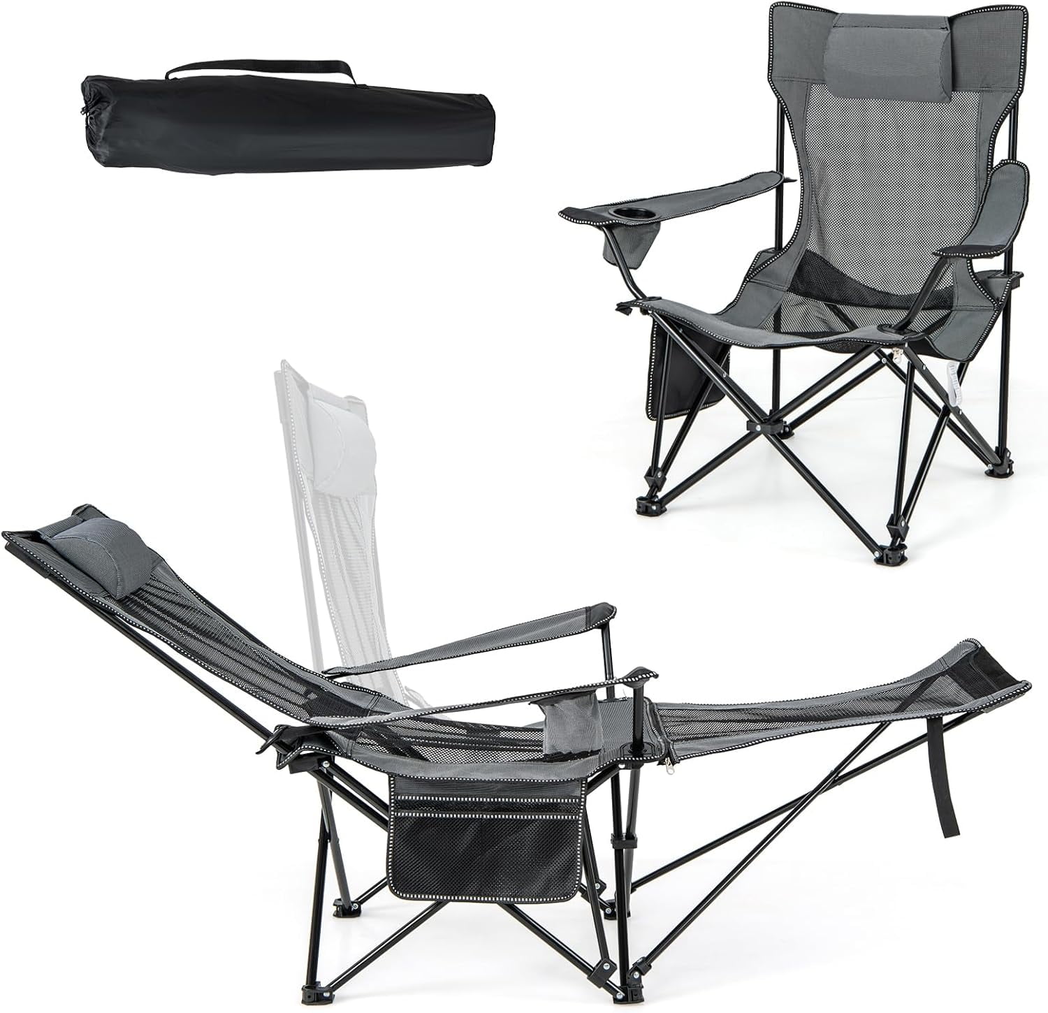 KOTEK Reclining Camping Chair, Portable Lounge Chair with Removable ...