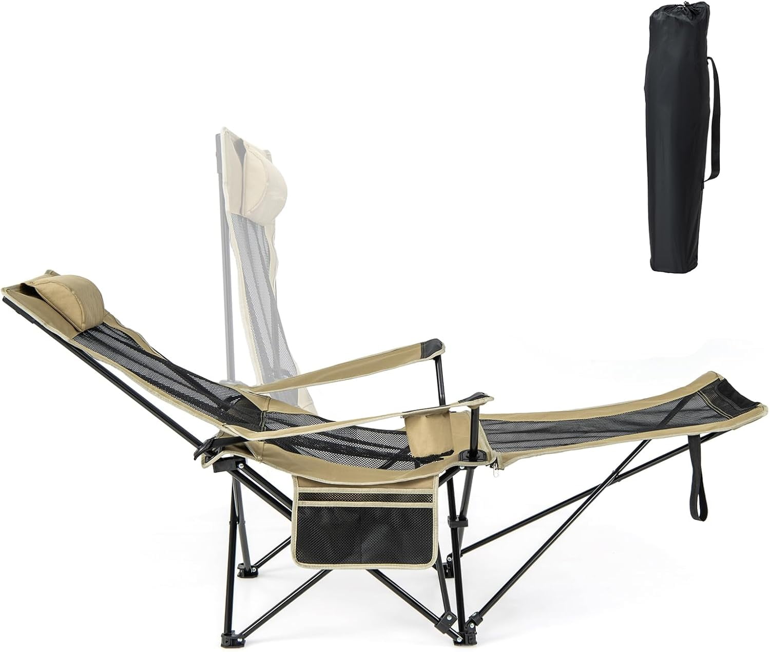 KOTEK Reclining Camping Chair, Portable Lounge Chair with Removable ...