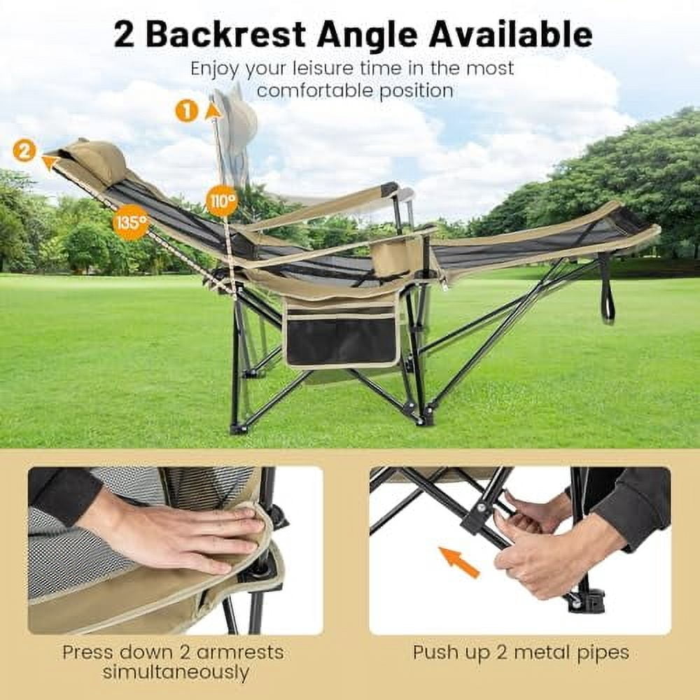 KOTEK Reclining Camping Chair, Portable Lounge Chair with Removable ...