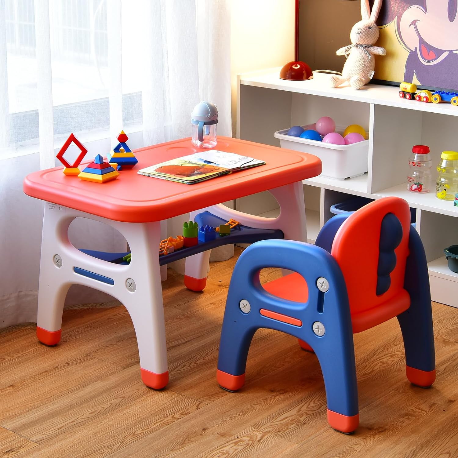 KOTEK Toddler Table and Chair Set, Cute Activity Table with Storage and ...