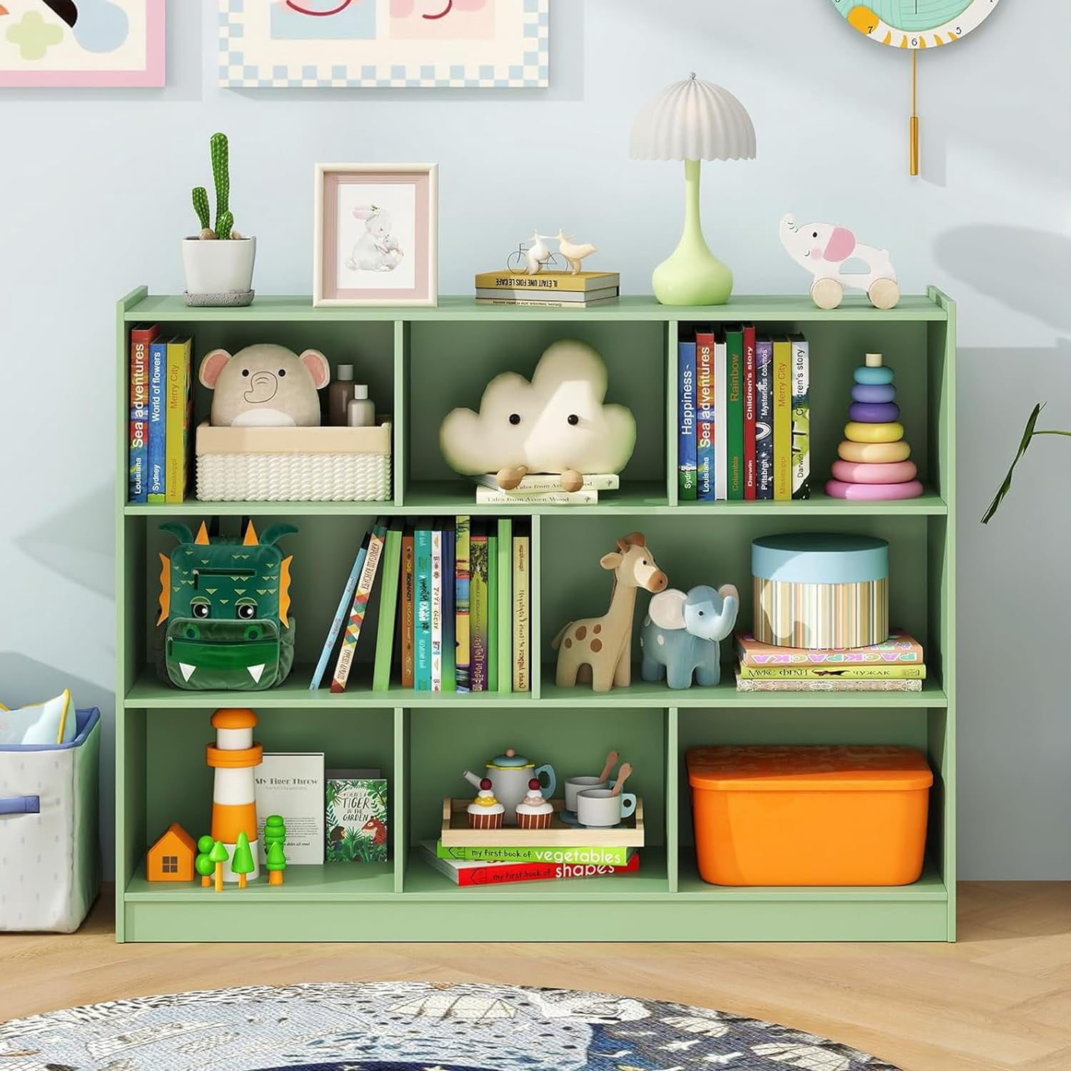 KOTEK Toy Storage Organizer, 5 Cubby Kids Bookshelf, Wooden 3-Tier ...
