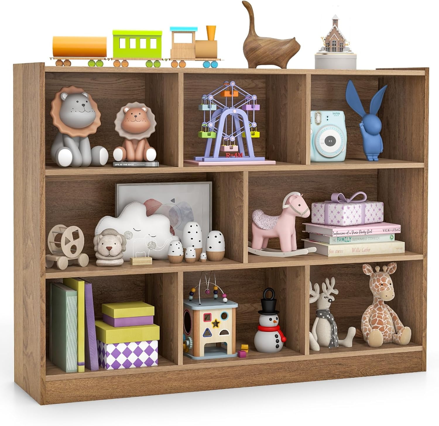 KOTEK Toy Storage Organizer, 8 Cubby Kids Bookshelf, Wooden 4-Tier ...