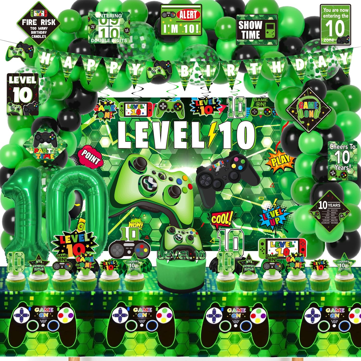 KOTLMIGHT 10th Birthday Decorations MMF7 for Boys, 148Pcs Green level ...
