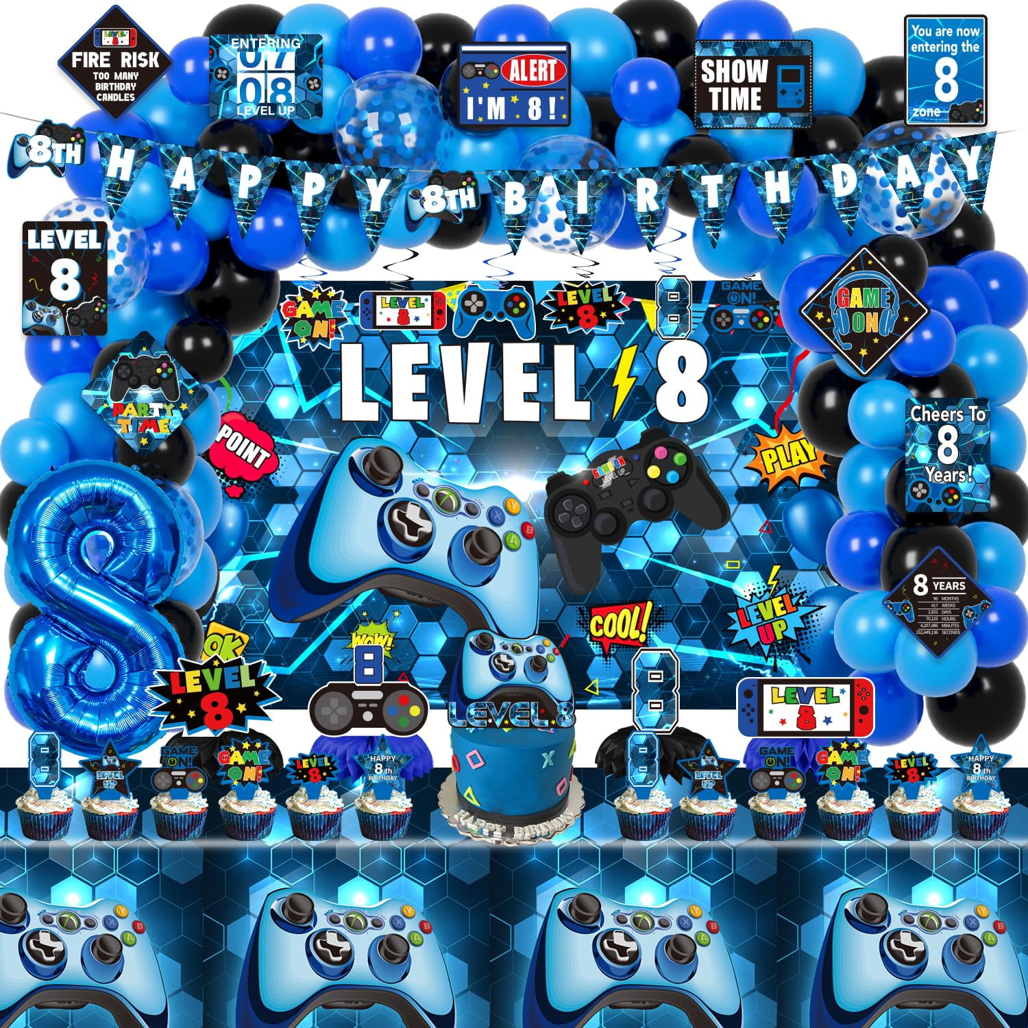 KOTLMIGHT 8th Birthday Decorations RRF12 for Boys, 148Pcs Video Game ...