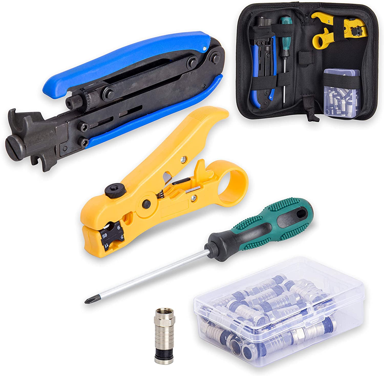 RG6 Coax Cable Crimper Coaxial Compression Tool Set Kit Wire Stripper ...