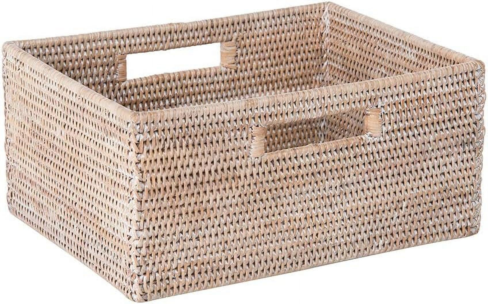 KOUBOO La Jolla Rattan Shelf Handles, Medium, White-Wash Storage Basket ...