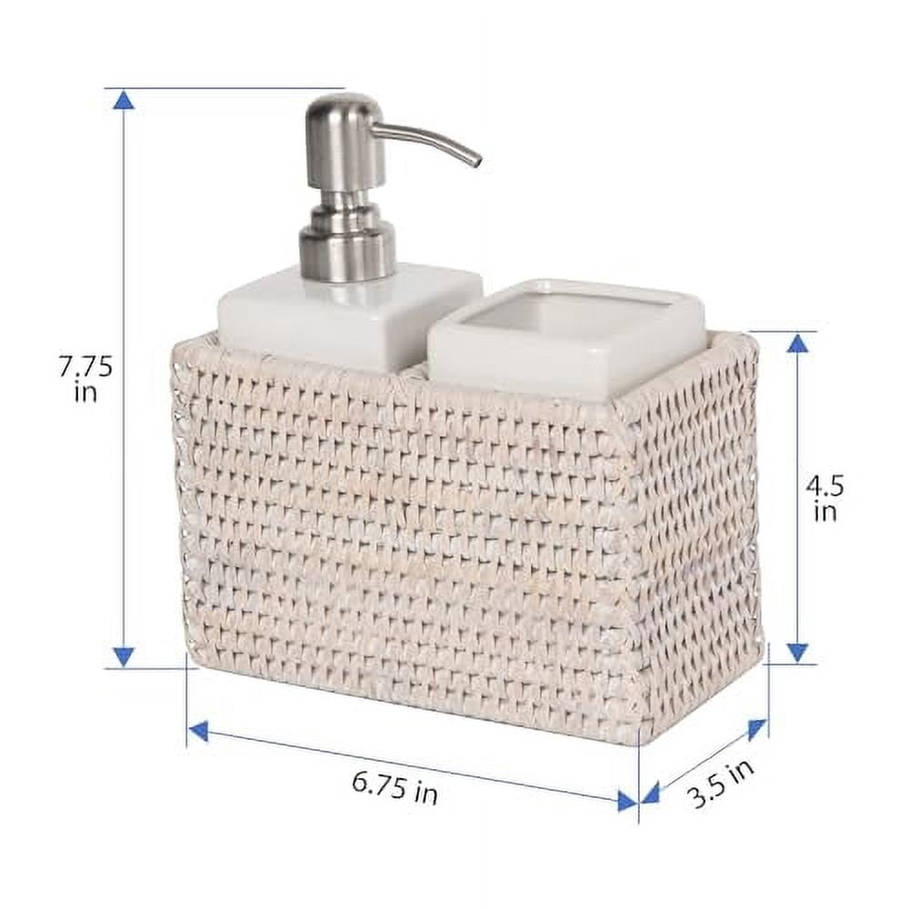 KOUBOO La Jolla Rattan Soap Dispenser and Tumbler/Toothbrush Holder Set ...
