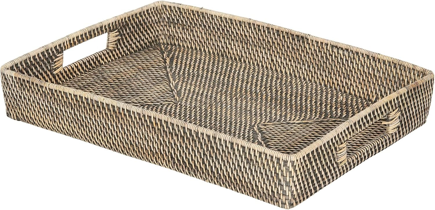 KOUBOO Laguna Rectangular Rattan Serving Trays, Medium Sized, Black - Walmart.com