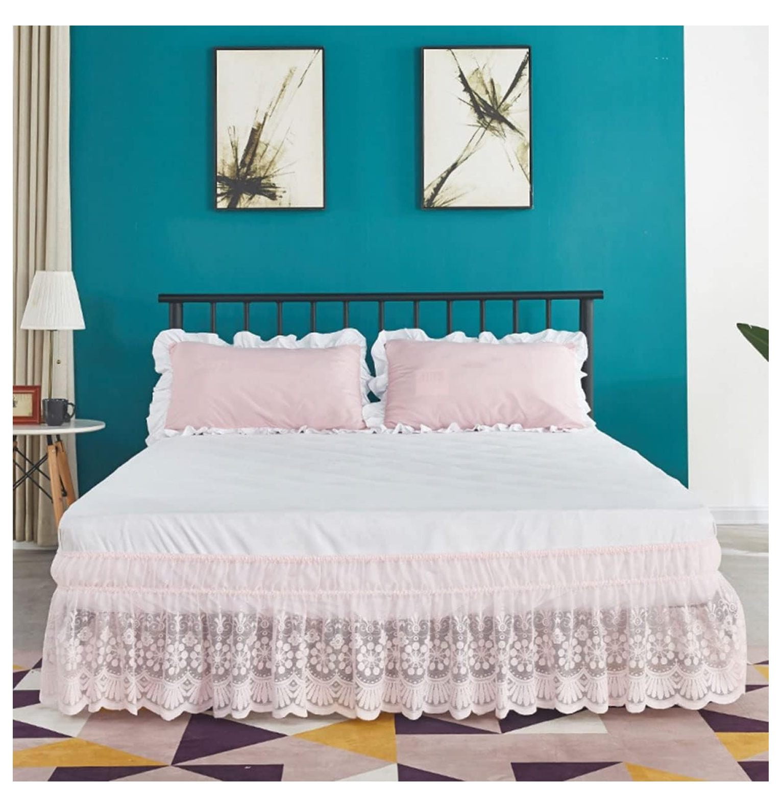 Kourouu Lace Bed Skirt Queen Wrap Around Ruffled Bed Skirt 15drop