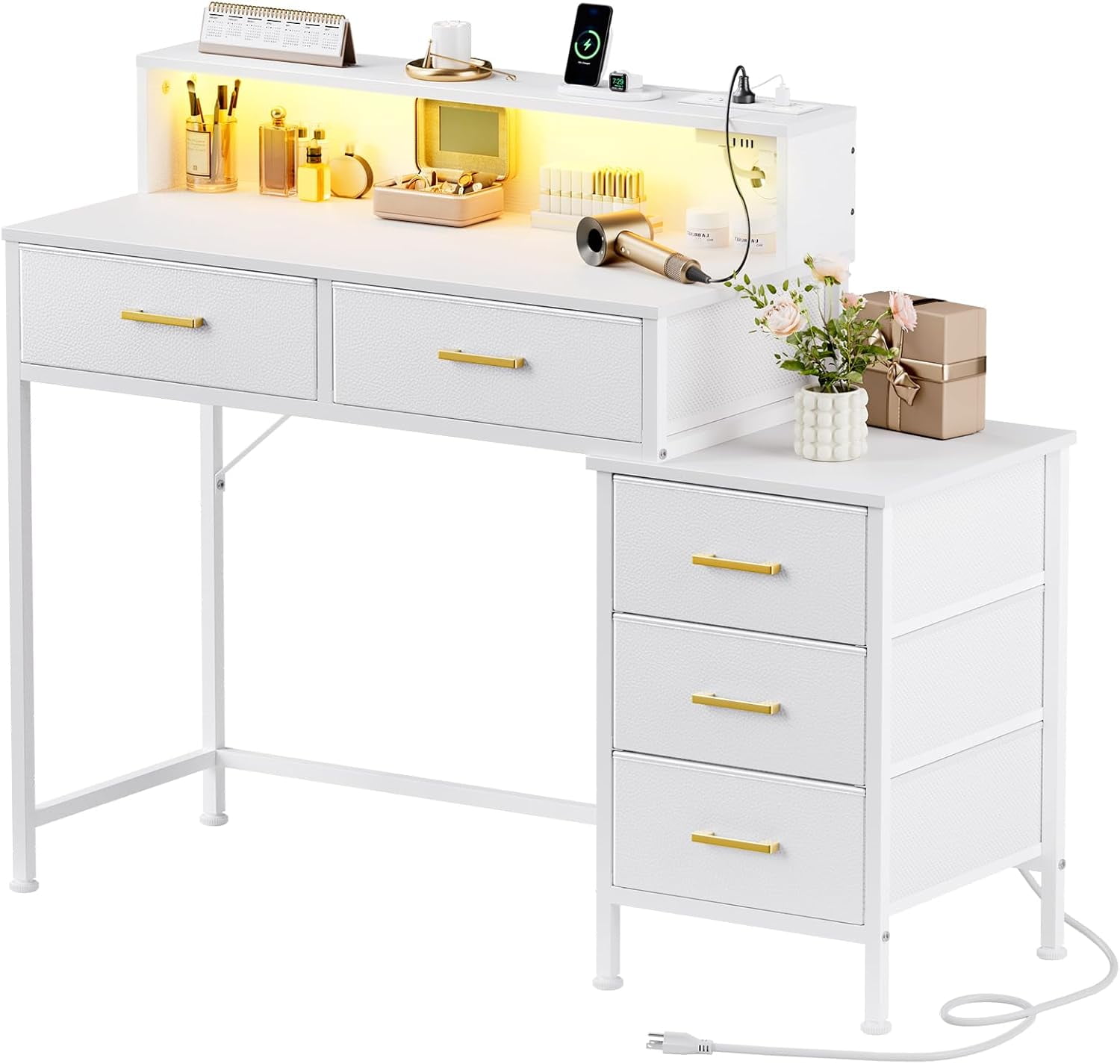 KOUSEI 47.2" Modern Vanity Desk No Mirror with 5 Fabric Drawers, Built ...