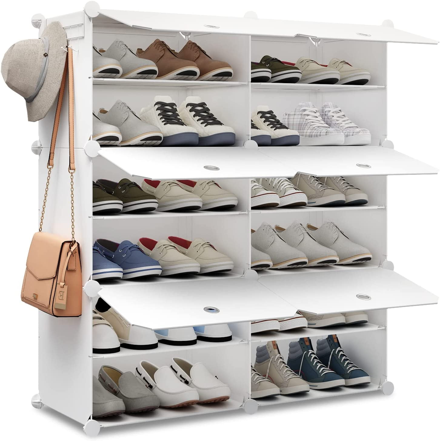 KOUSI Portable Shoe Rack Organizer 24 Pairs Tower Shelf Storage Cabinet ...