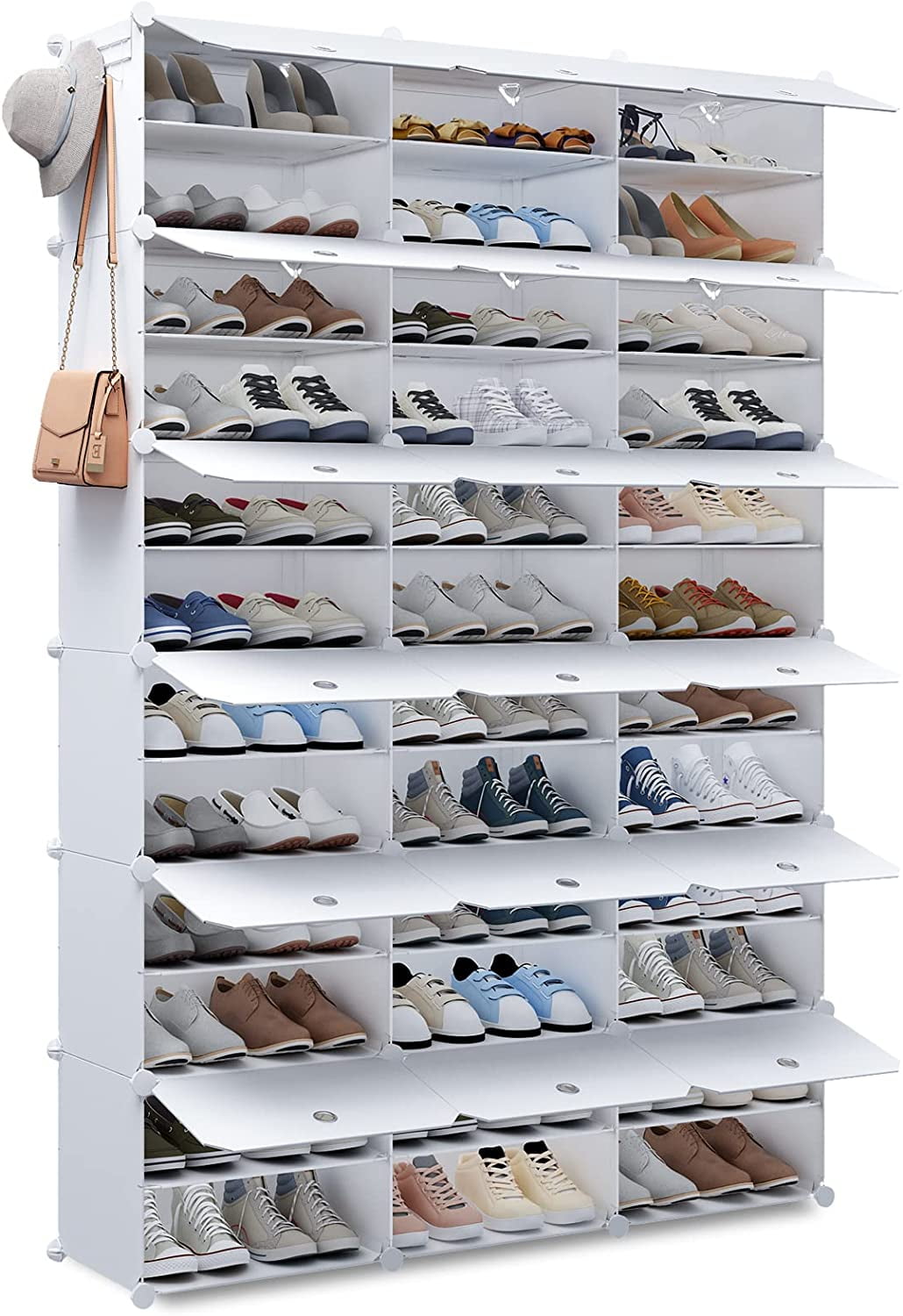 KOUSI Portable Shoe Rack Organizer 36 Grids Tower Shelf Storage Cabinet ...
