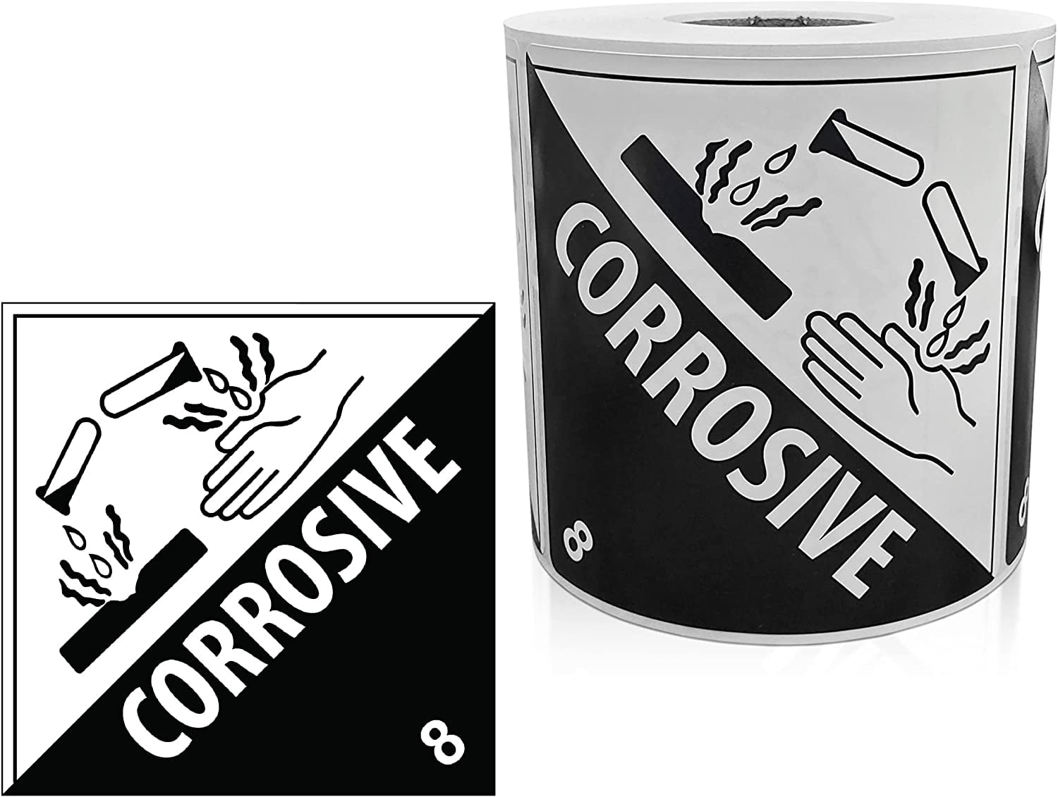 KOVOT 4"x4" Corrosive DOT (Class 8) Hazardous Materials Warning Labels ...