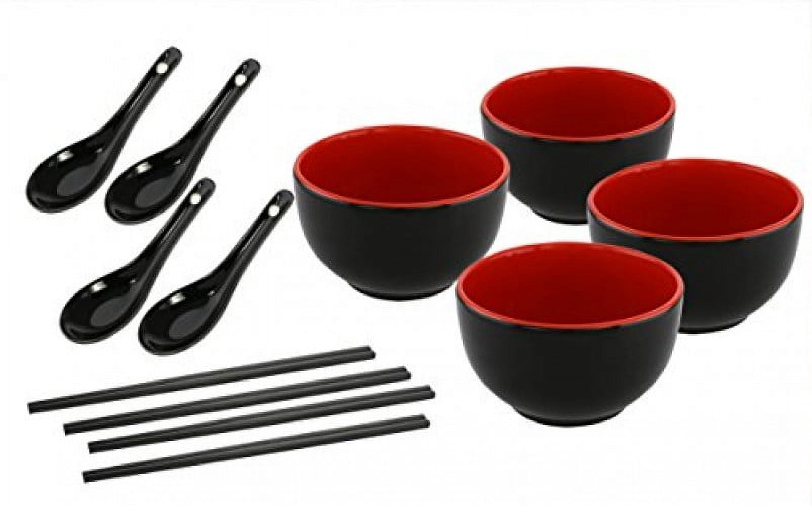 KOVOT Asian Cuisine Ceramic Serving Bowl Set - Includes (4) 20-Ounce ...