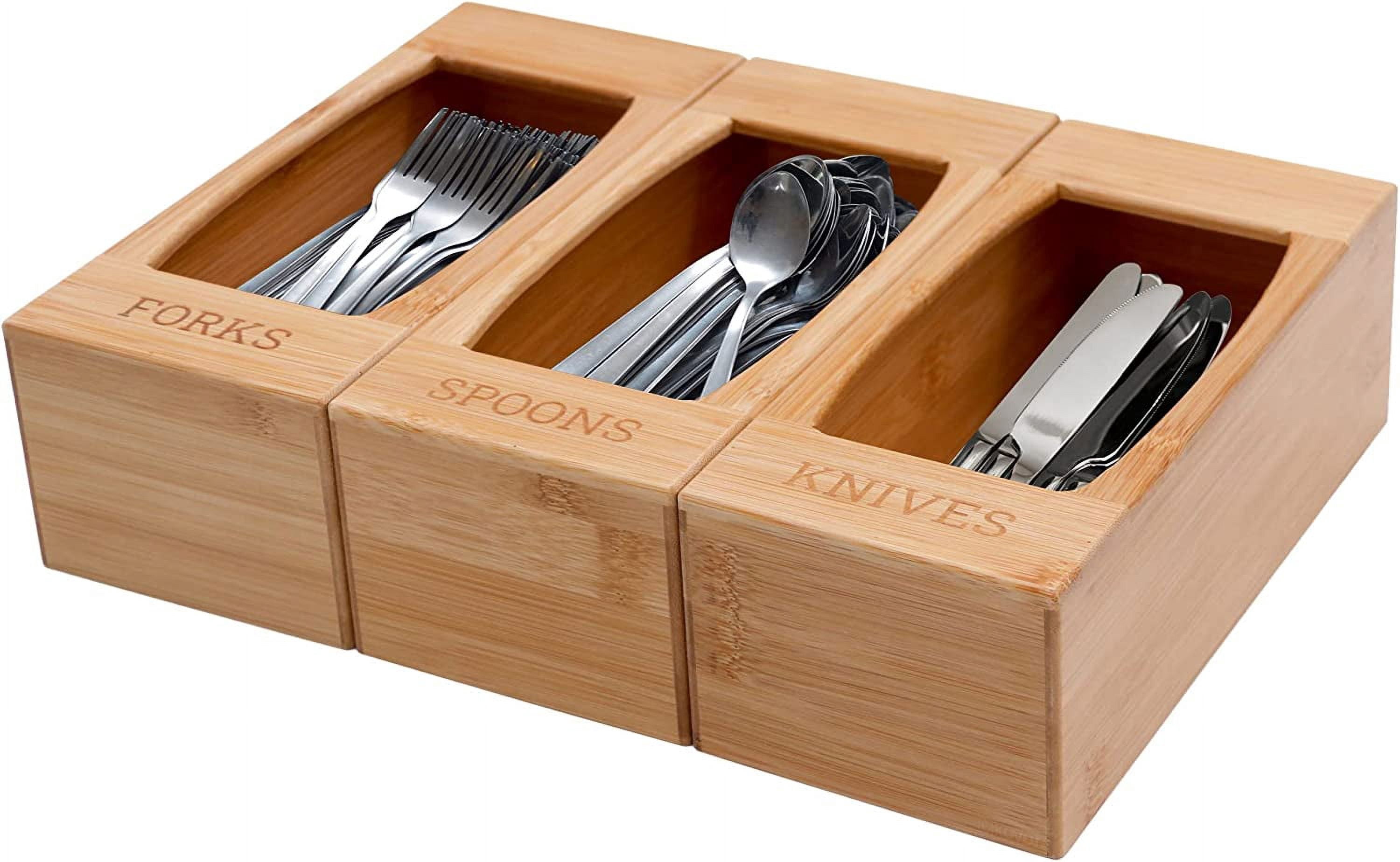 KOVOT Bamboo Utensils Organizer – Bamboo Wood Flatware Caddy – Cutlery ...