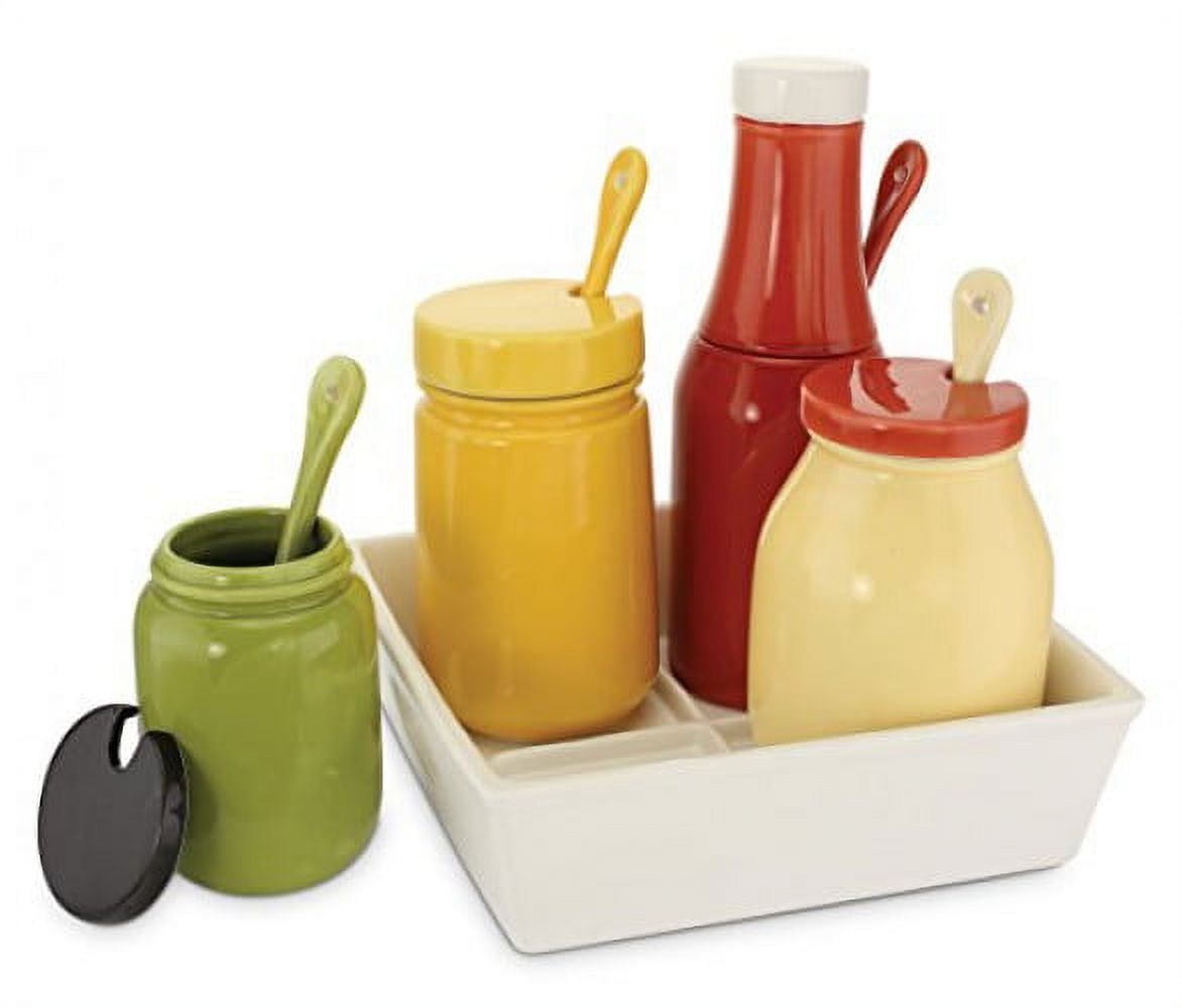 KOVOT Ceramic BBQ Condiment Set And Tray - Includes 4 Canisters, A Tray ...