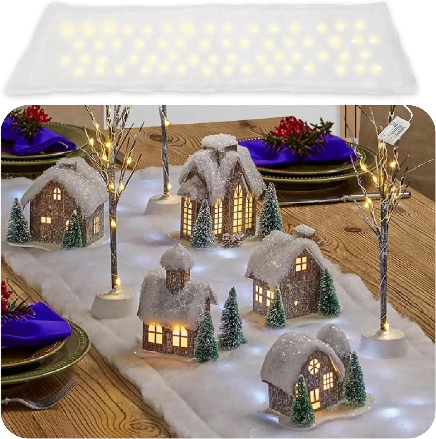 KOVOT LED Snow Christmas Holiday Decor Table Runner - Artificial Snow ...