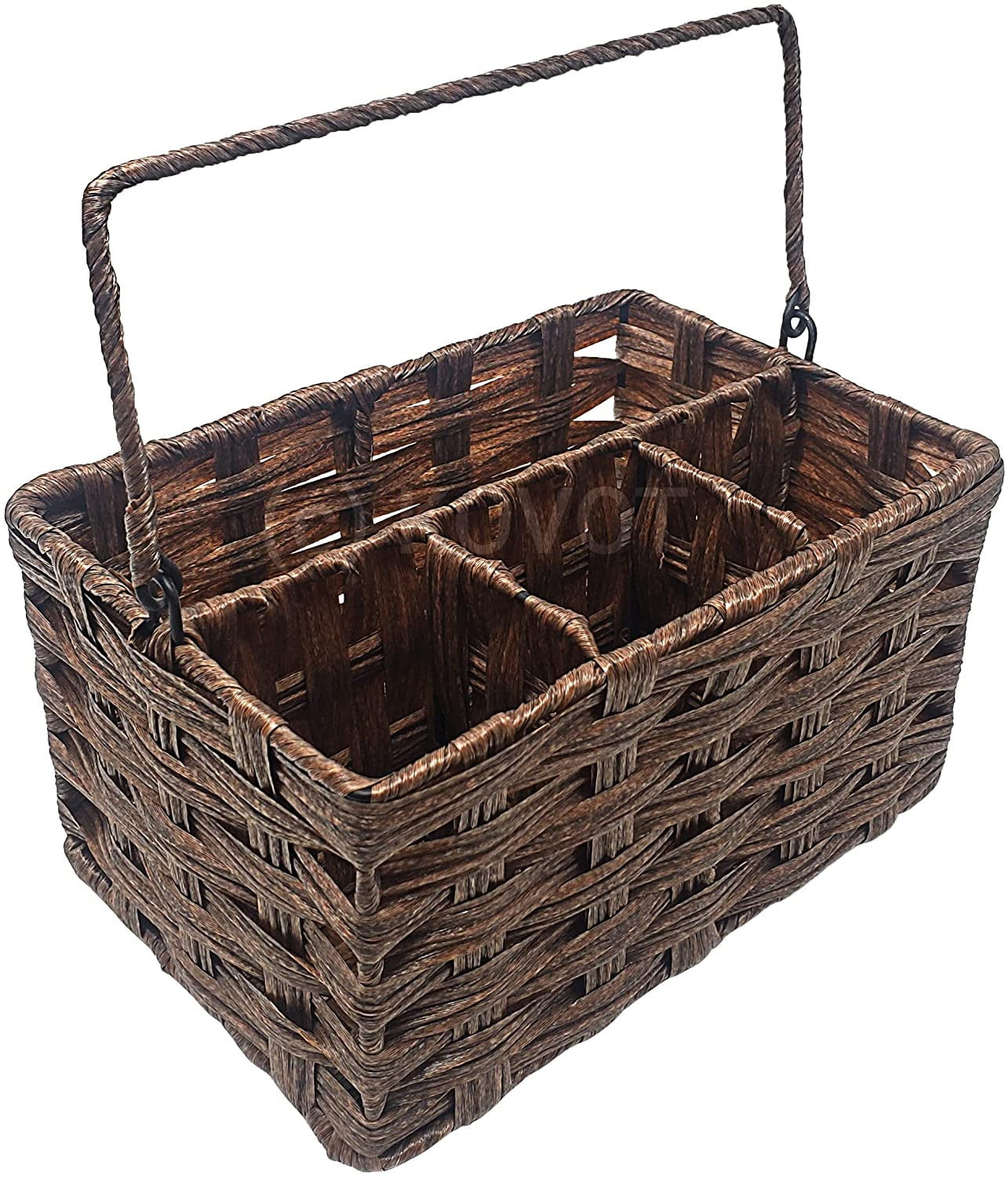 KOVOT Poly-Wicker Tableware Organiser with Handle - Flatware Holder for ...