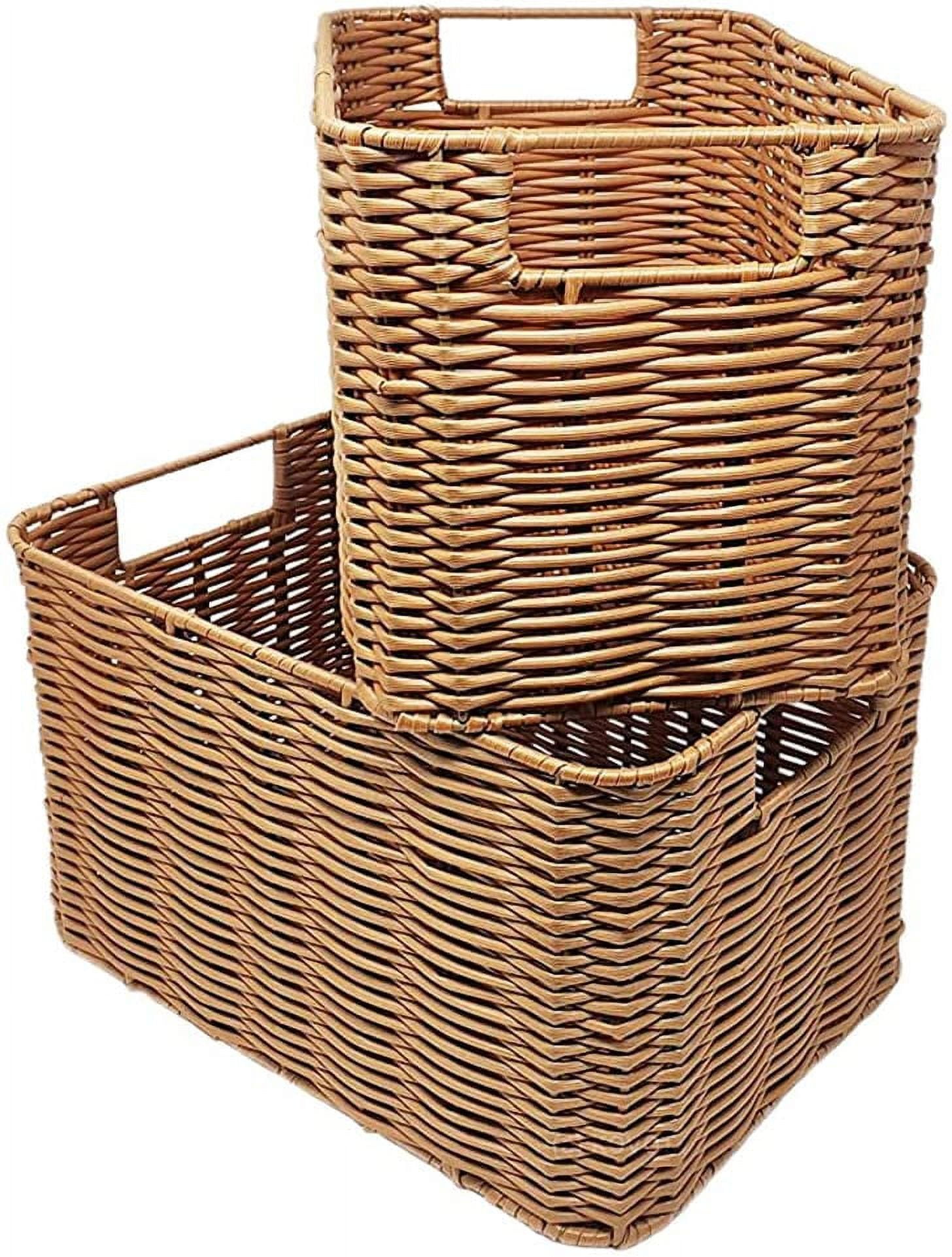 KOVOT Set of 2 Poly-Wicker Woven Storage Baskets with Handles - 12"L x ...