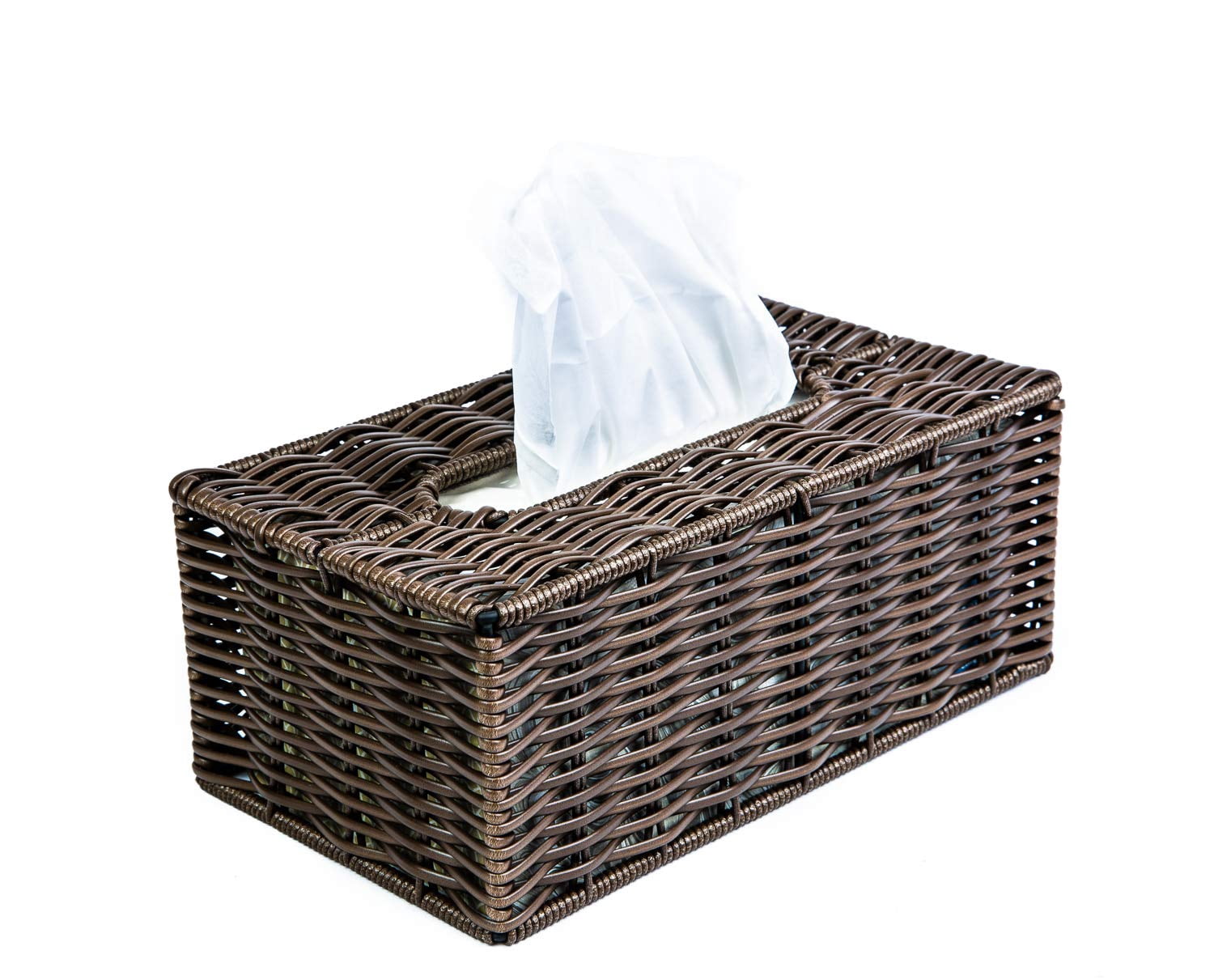 KOVOT Rectangular Poly-Wicker Tissue Box Cover | Rectangular 9 3/4" L x ...