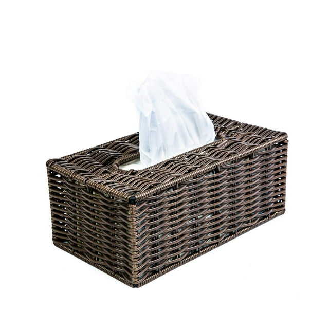 KOVOT Rectangular Poly-Wicker Tissue Box Cover | Rectangular 9 3/4" L x ...