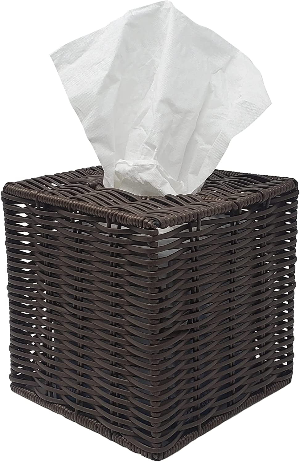 KOVOT Square Poly-Wicker Tissue Box Cover | Square 5.5" L x 5.5" W x 5. ...