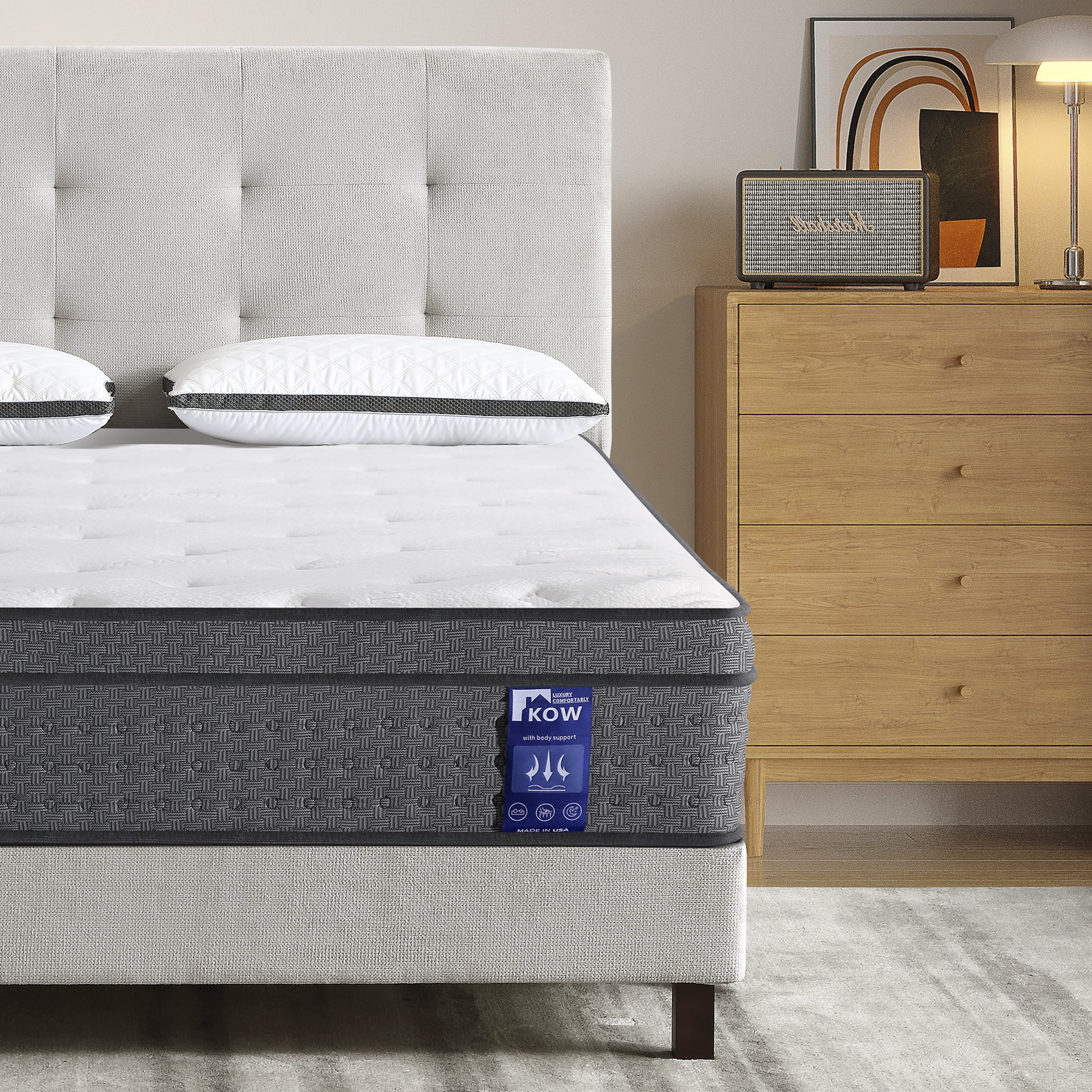 KOW Mattress 12 inch Queen Size Memory Foam Hybrid Mattress in a Box ...