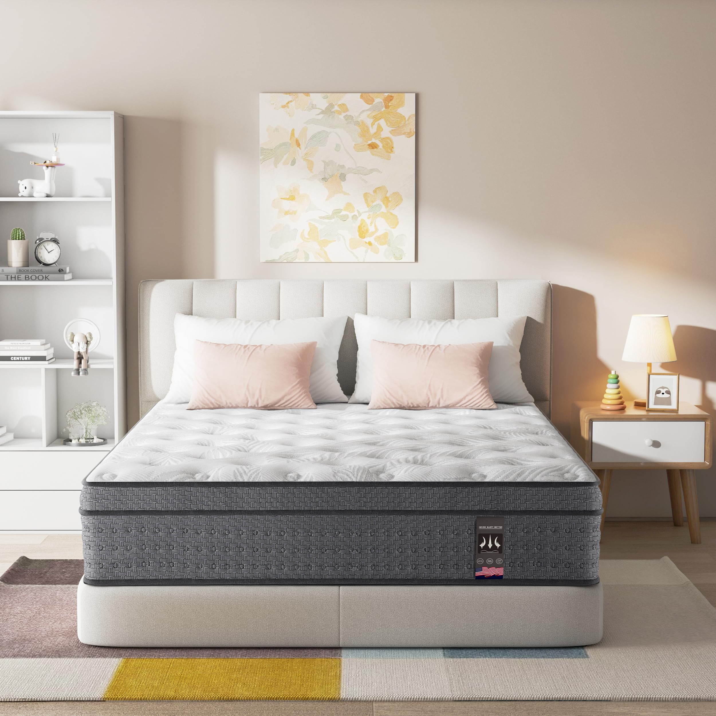 KOW 14 inch Full Size Plush Firmness Memory Foam Hybrid Mattress with ...