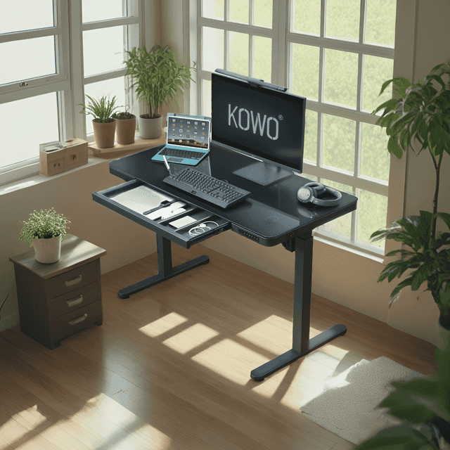 KOWO K302 Adult Tempered Glass Electric Height Adjustable Standing Desk ...