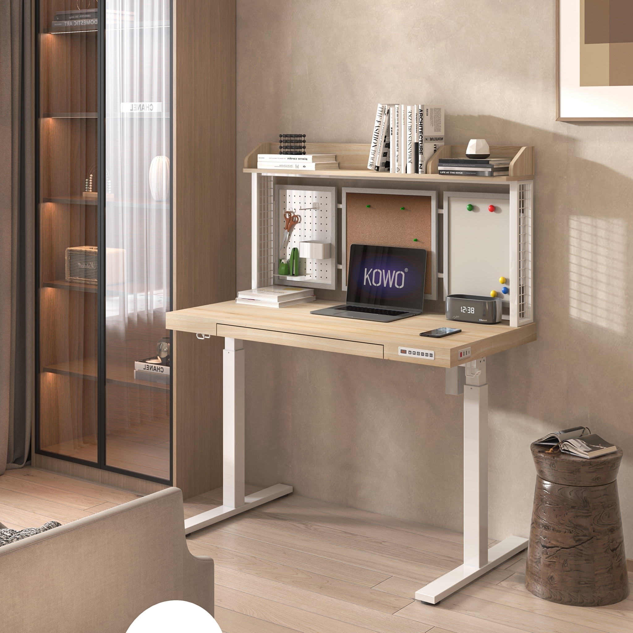 KOWO 48" K305 Electric Height Adjustable Standing Desk with Back Board ...