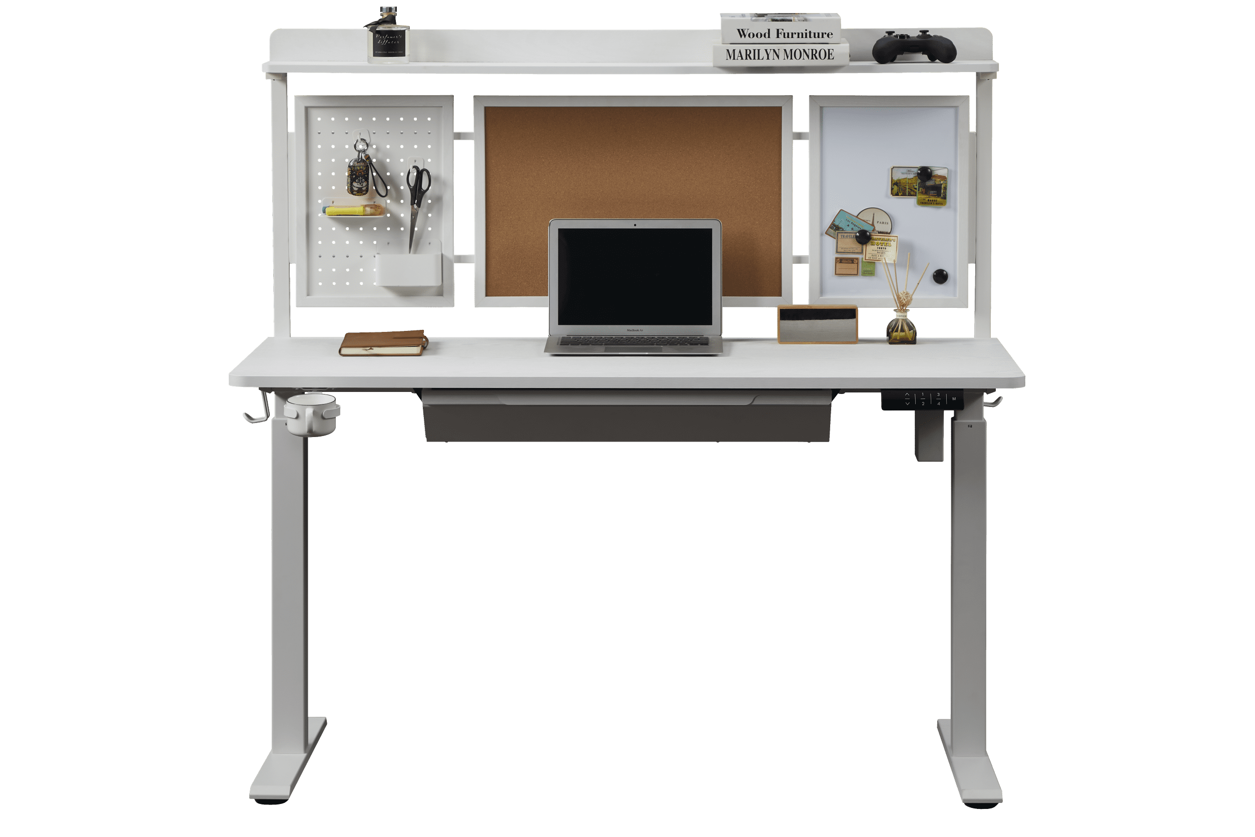 KOWO 55" K304 Electric Height Adjustable Standing Desk with Back Borad ...