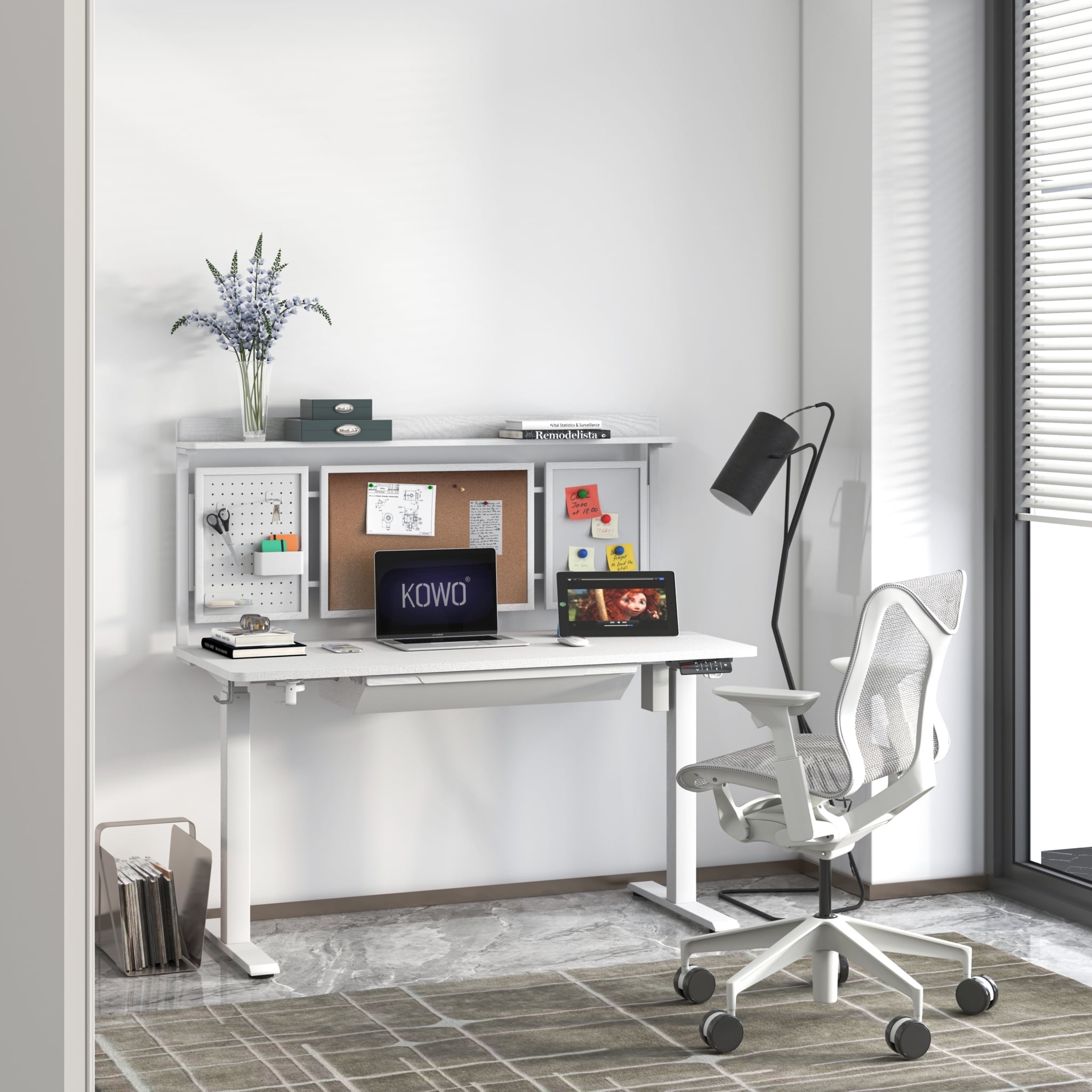 KOWO 55" K304 Electric Height Adjustable Standing Desk with Back Borad ...