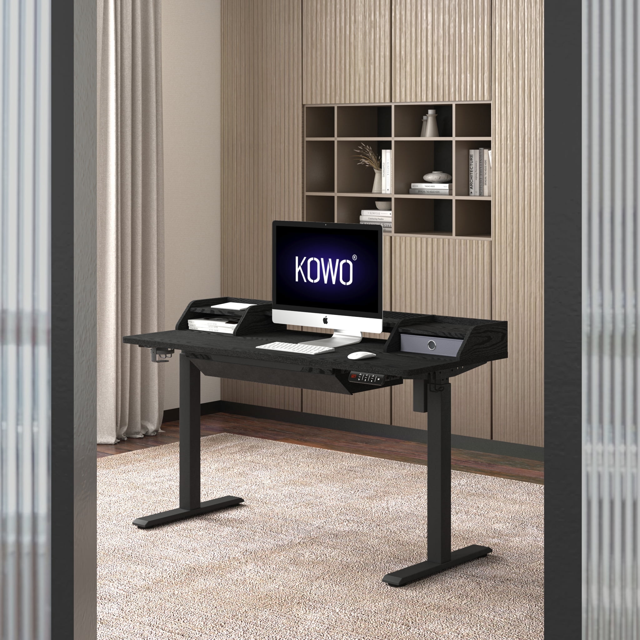 KOWO 55" K304 Electric Height Adjustable Standing Desk with Hutch and Drawer, Black - Walmart.com