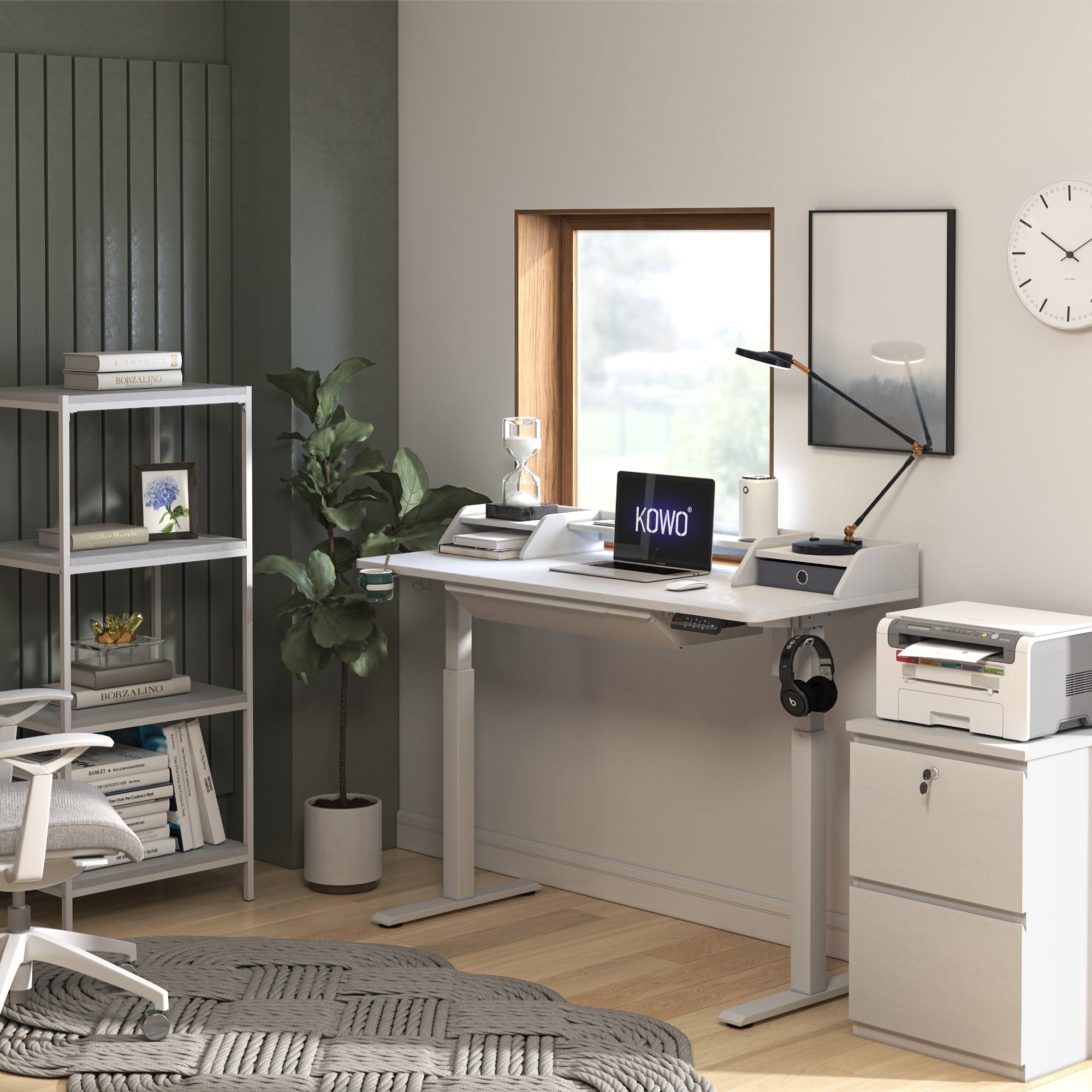 KOWO 55" K304 Electric Height Adjustable Standing Desk with Hutch and ...