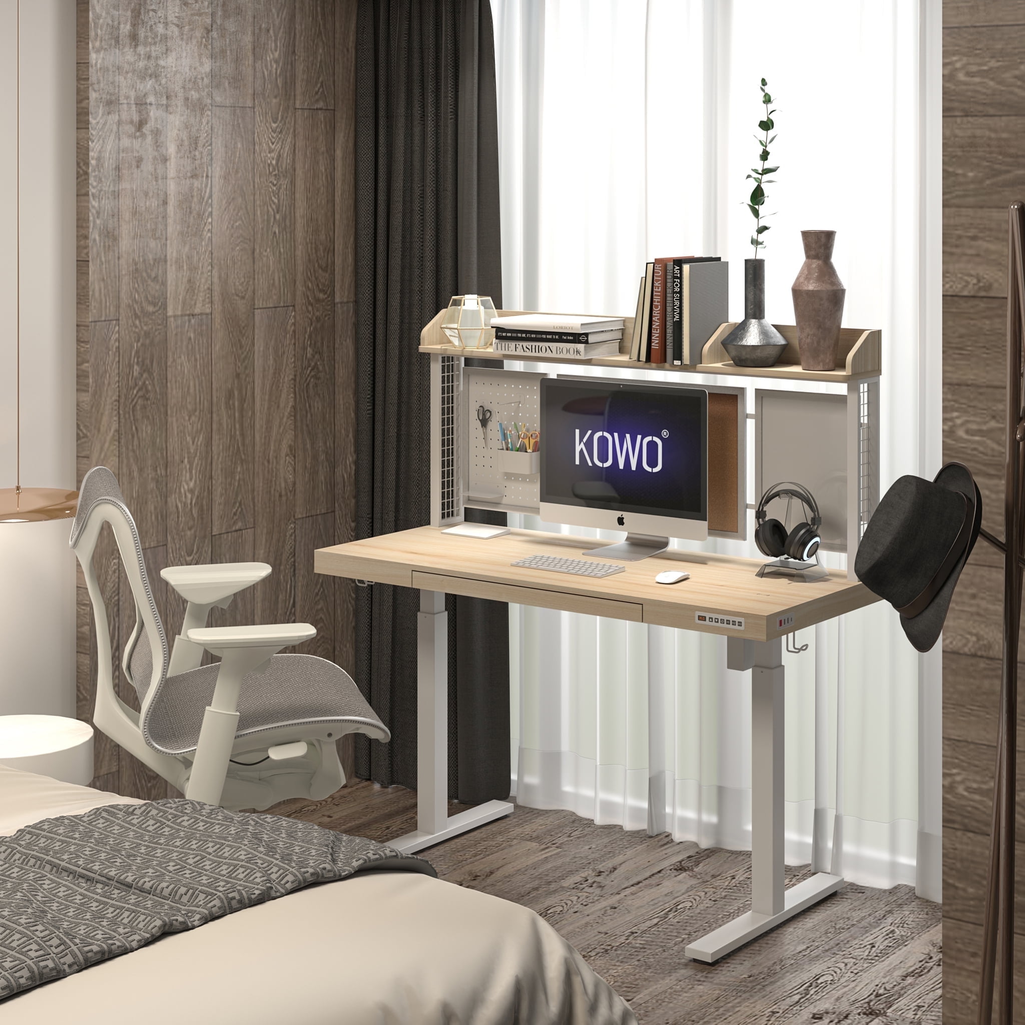 KOWO 55" K305 Electric Height Adjustable Standing Desk with Back Board ...