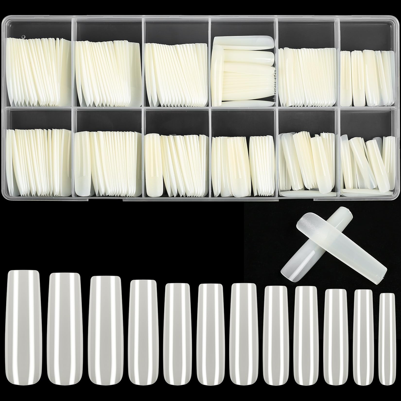 KOXXIAMOQ 240 Pcs Square DHF10 Extra Long natural Nail Tips for Acrylic ...