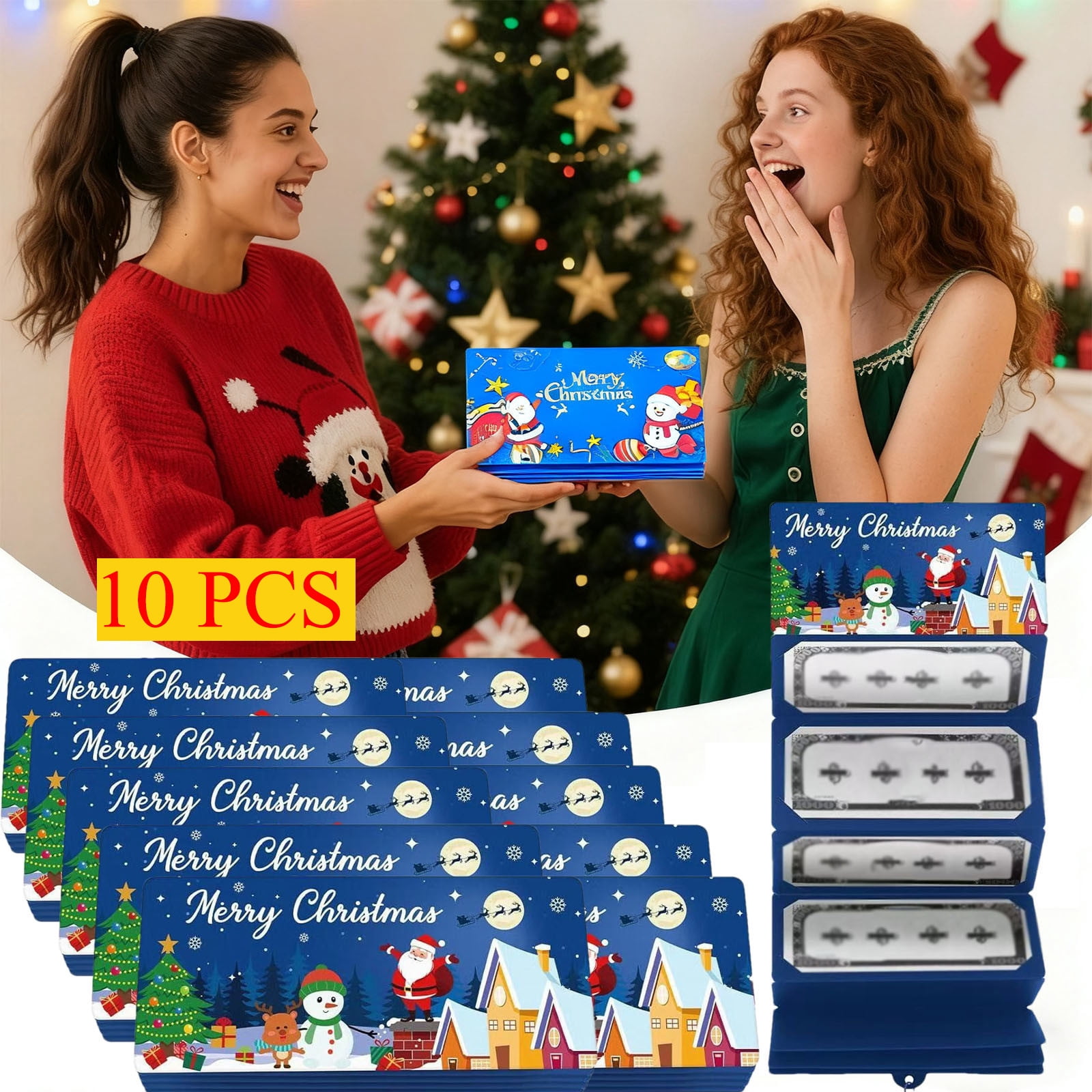 KOYPTL 10 Pack 2026 New Christmas Red Envelope with 10 Slots for Cash ...