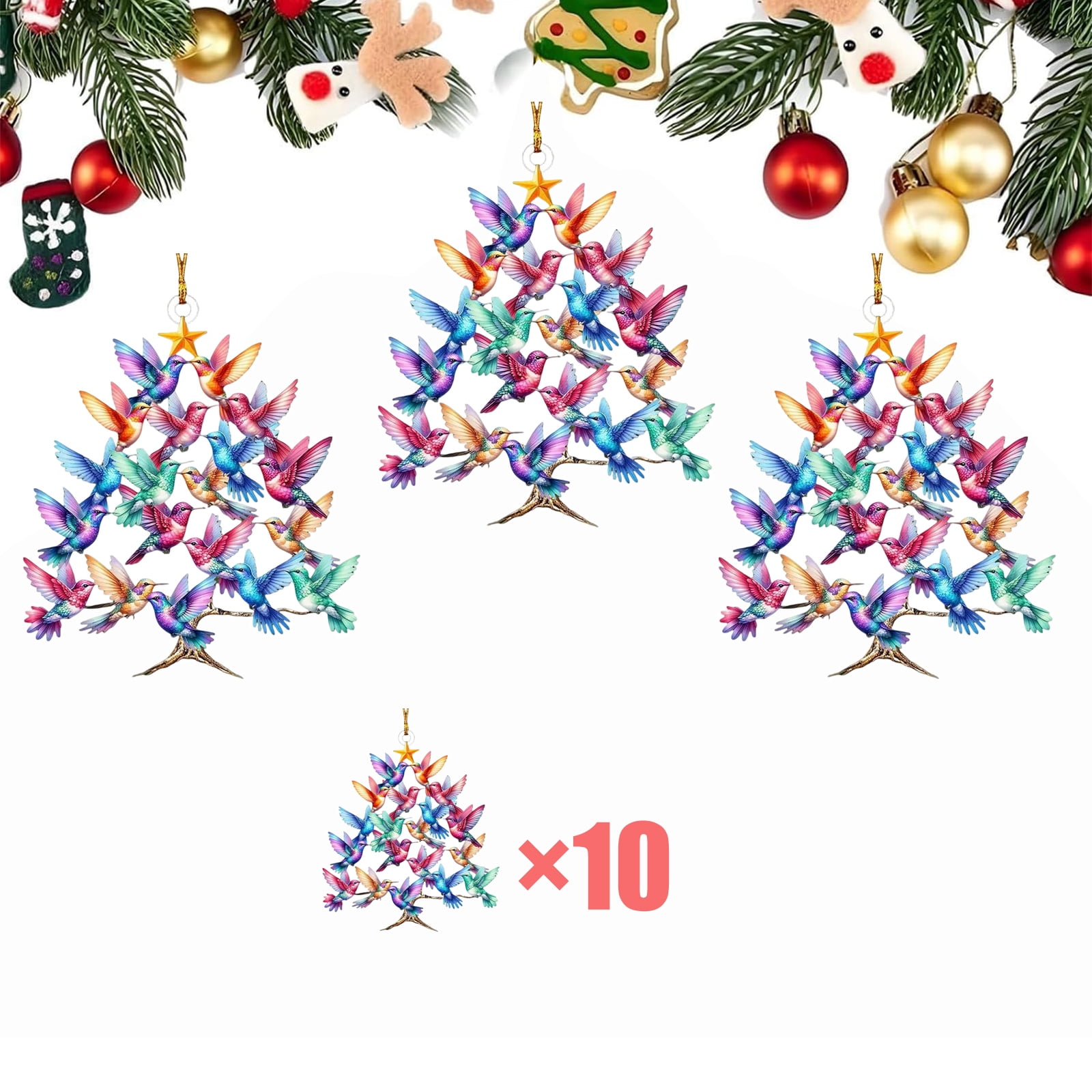 KOYPTL 10 Pcs Hummingbird Christmas Ornament,Colorful Hummingbirds Tree ...
