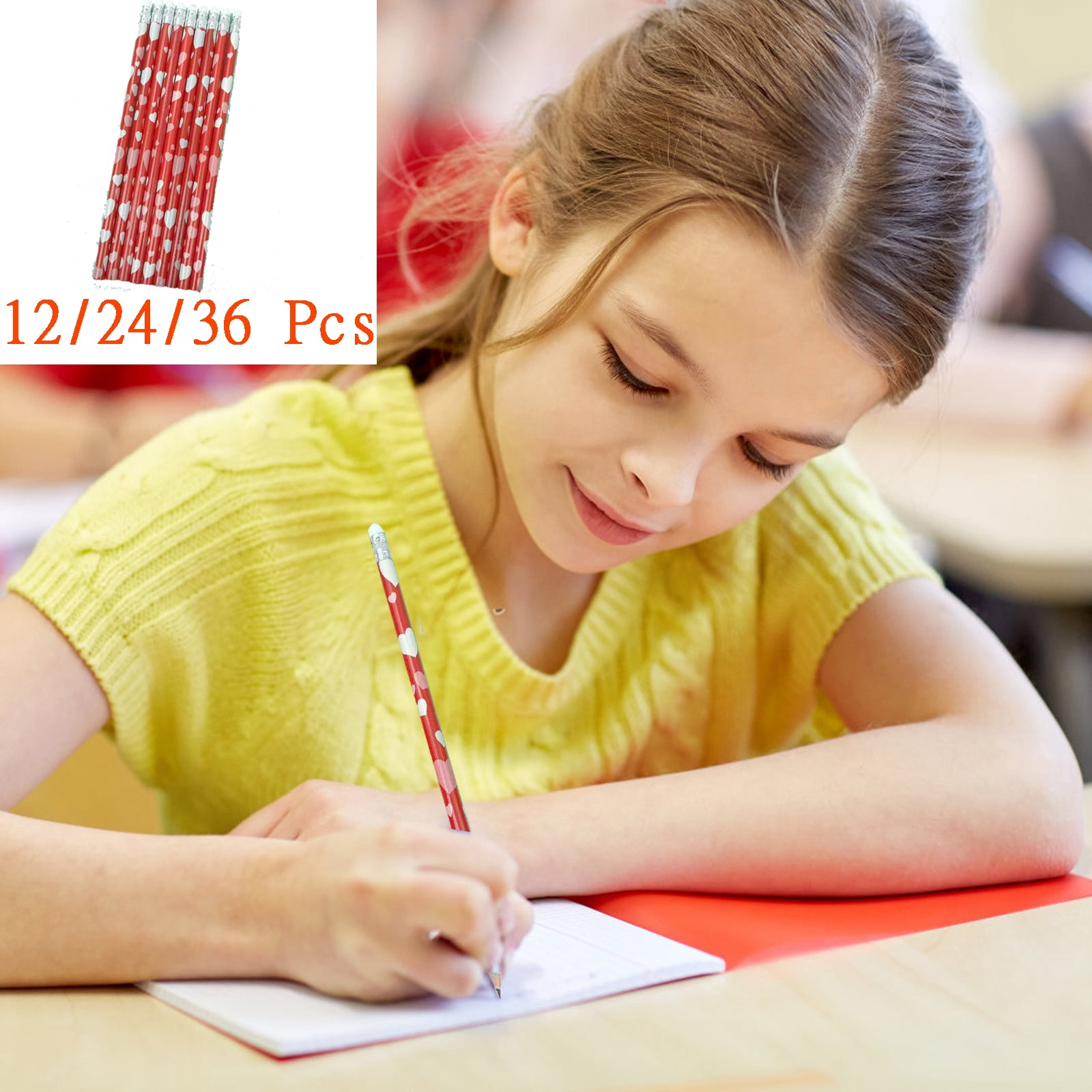 KOYPTL 12/24/36 Pcs Valentines Day Pencils Wooden Heart Pencil with ...
