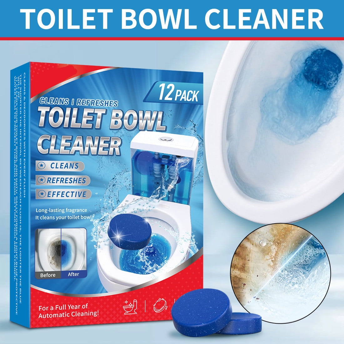 KOYPTL 12 Pcs Toilet Cleaning Tablets Fast-Dissolving Removes Urine ...