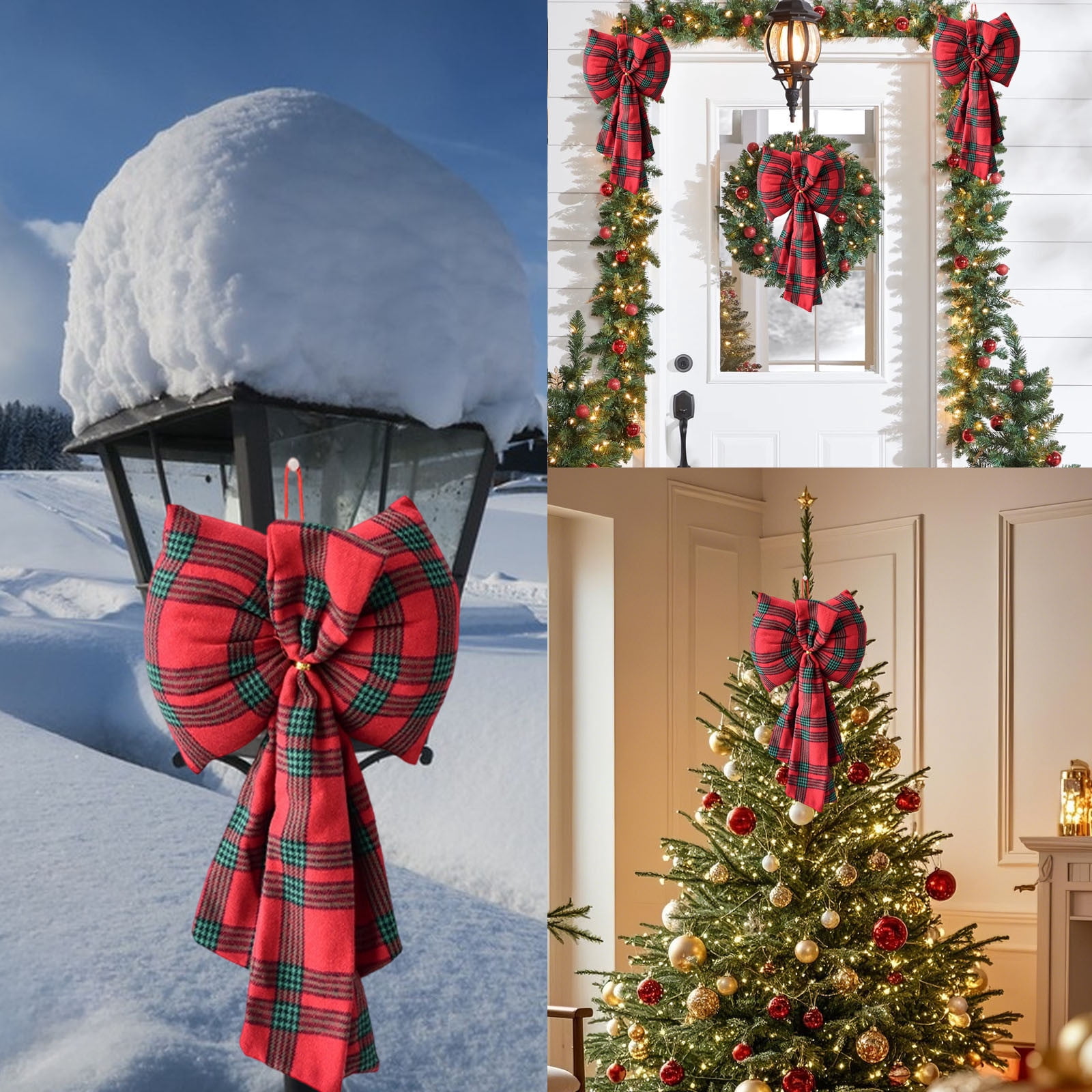 KOYPTL 13in-Red Checkered Bows Christmas Tree Ornaments,Bow Tie Pendant ...