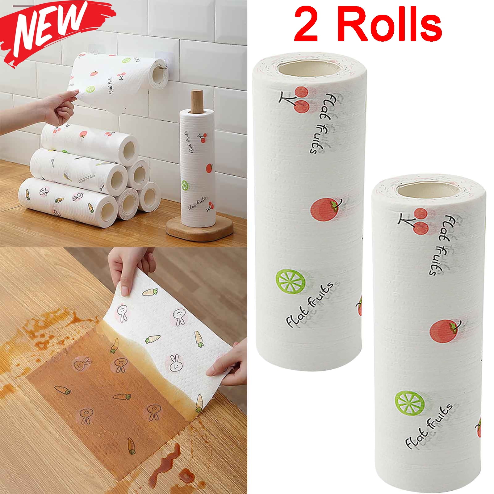 KOYPTL 2 Rolls Kitchen Paper Towels with Decorative Prints Disposable ...