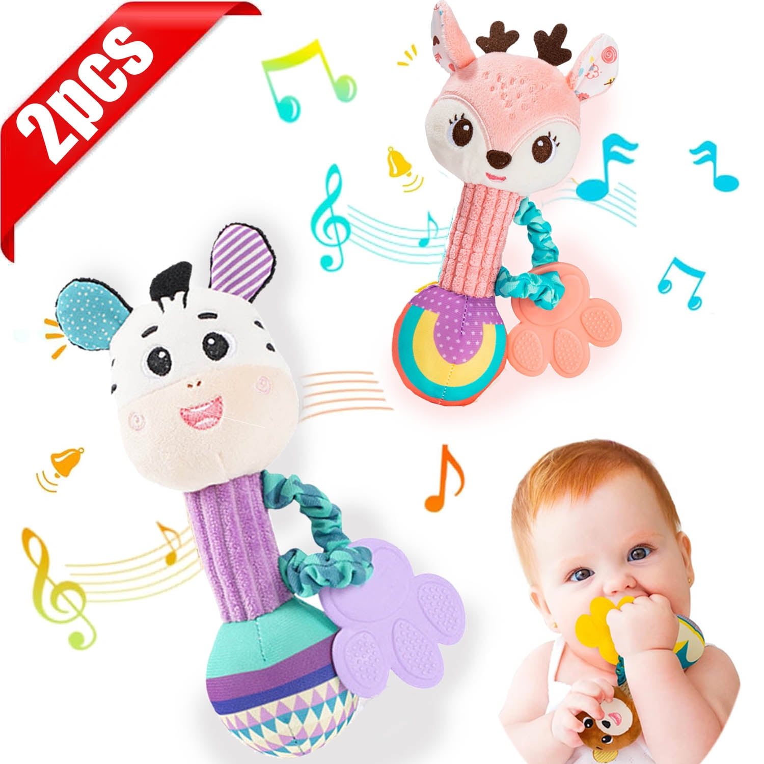 KOYPTL 2pcs Baby Soft Rattle Toys for Toddlers 0-6 Months,Fabric Ring ...