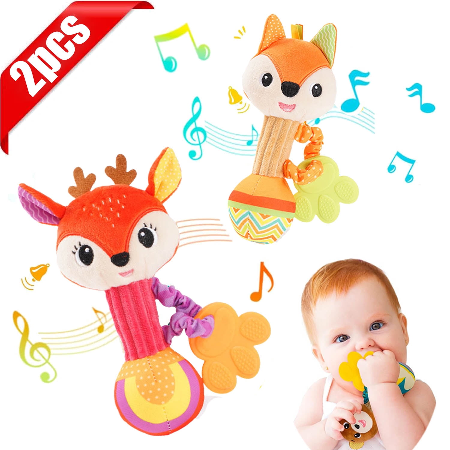 KOYPTL 2pcs Baby Soft Rattle Toys for Toddlers 0-6 Months,Fabric Ring ...
