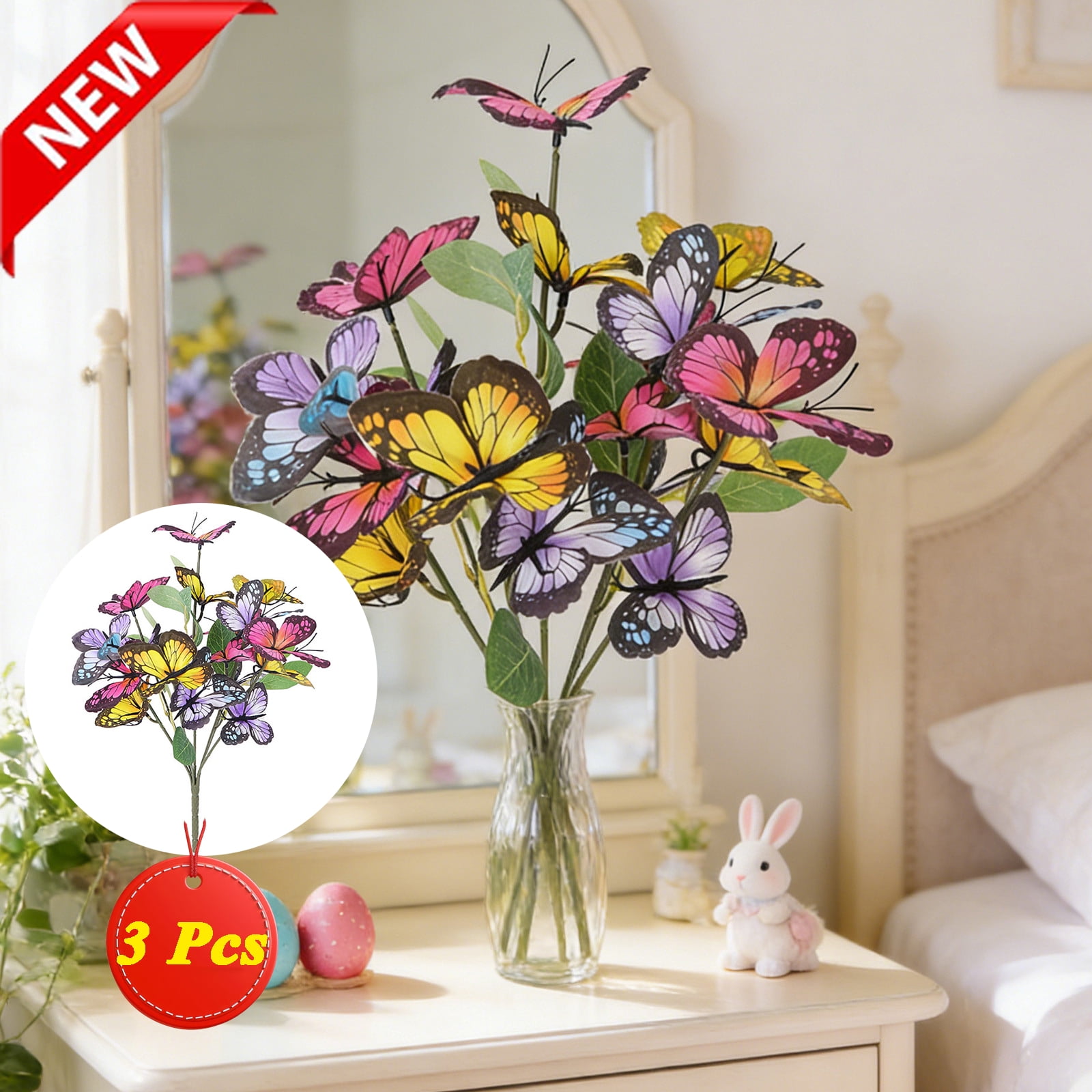 KOYPTL 3 Bundles Artificial Butterfly Spring Decorations Colorful Faux ...