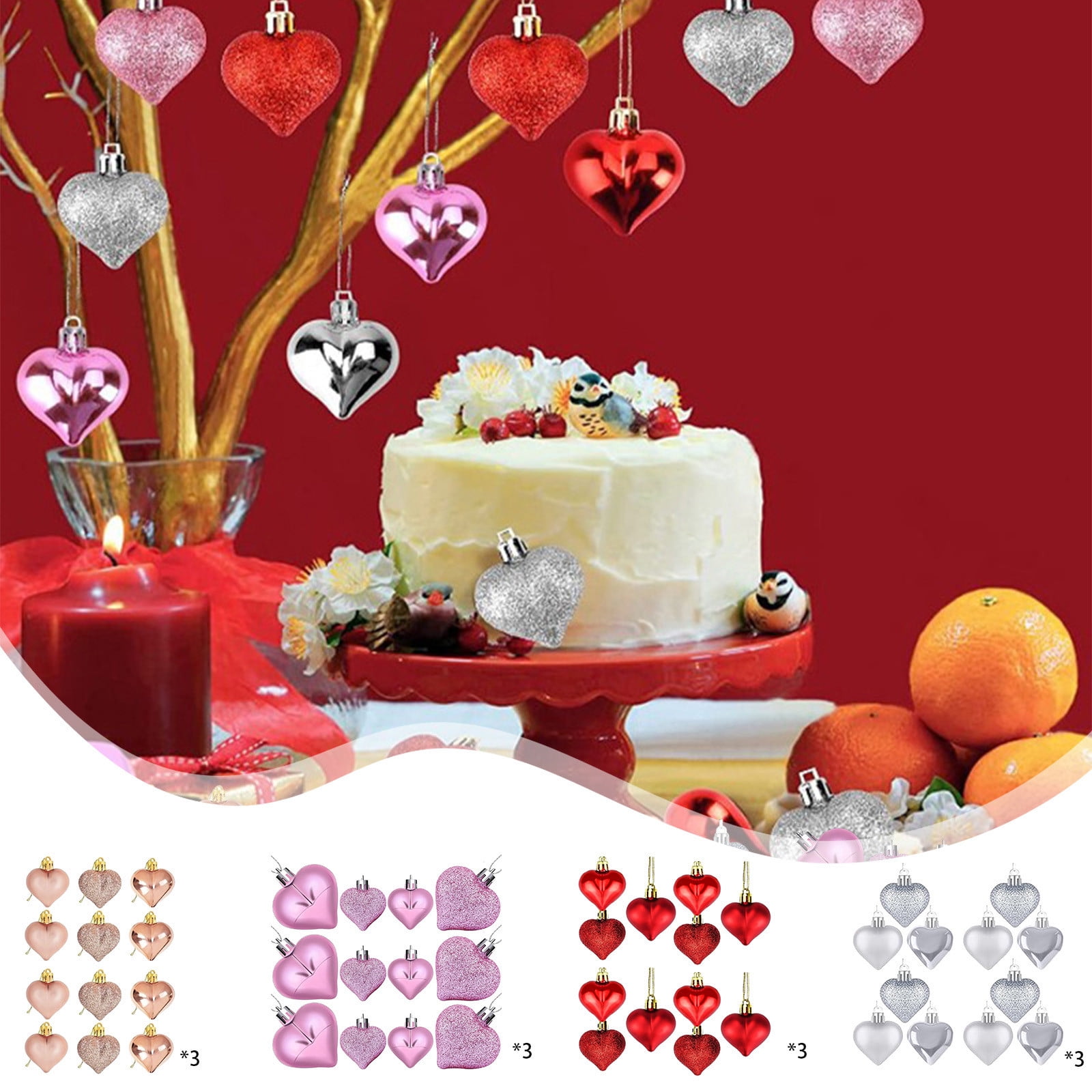 KOYPTL 36 Pcs Heart Ornaments Valentines Day Decorations for Home Decor ...