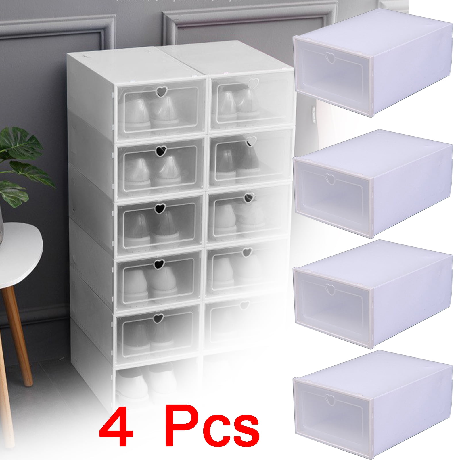 KOYPTL 4 Pack Clear Shoe Storage Box Plastic Stackable Shoe Organizer ...