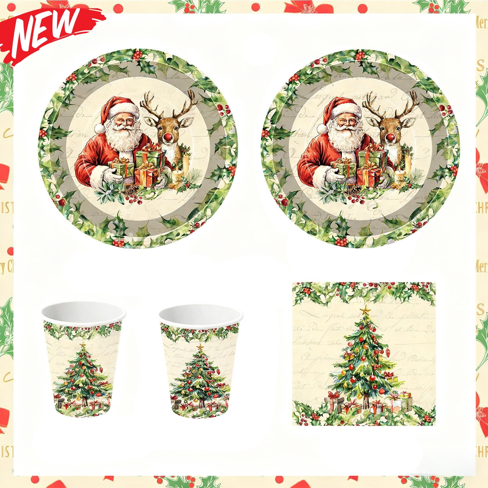 KOYPTL 40 Pack Christmas Tableware Set Christmas Paper Plates Napkins ...